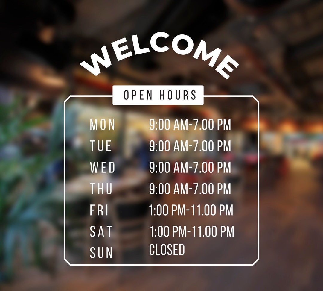 Custom Business Hours Decal, Business Window Decal, Business Hours ...
