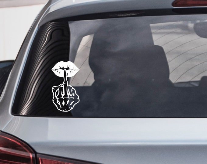 Middle Finger Kiss Car Decal, Car Accessories, Skull, Gifts, Laptop ...