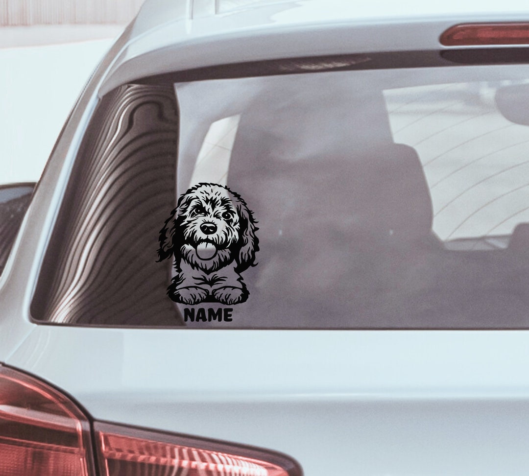 Golden Doodle Custom Name Dog Decal, Car Decal, Dog Face, Dogs, Vinyl ...