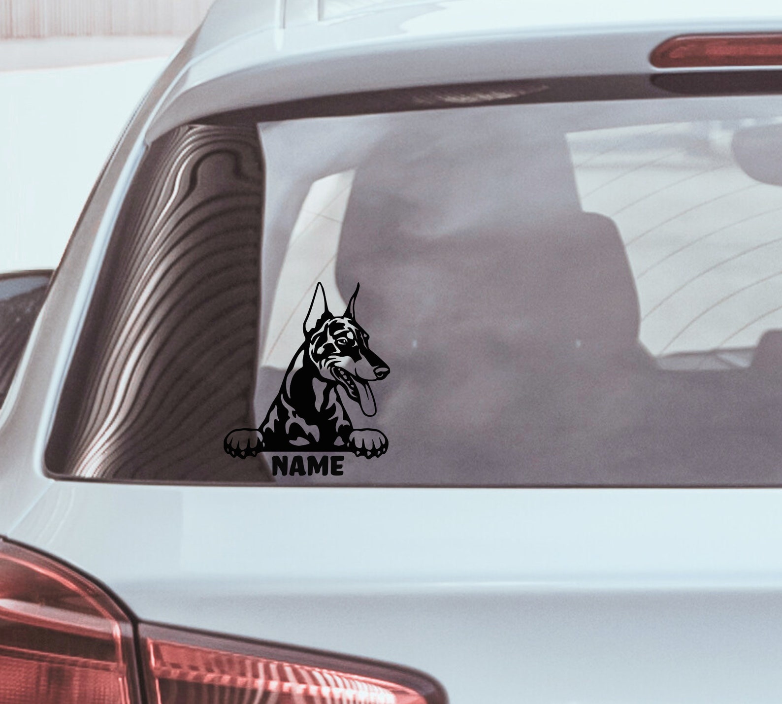 Doberman Custom Name Dog Decal, Car Decal, Dog Face, Dogs, Vinyl, Personalized Dog Decal, Laptop ...