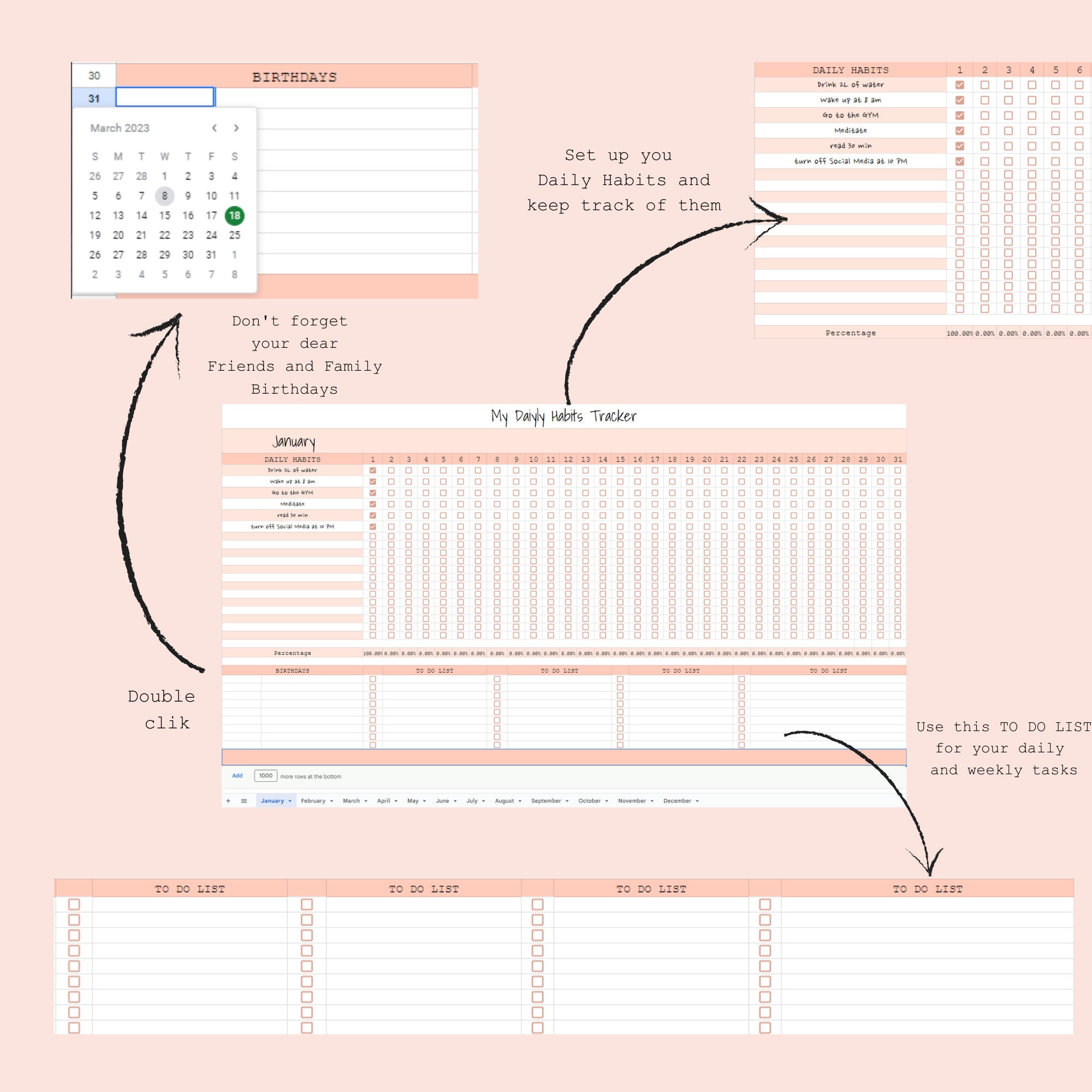 Habit Tracker Google Sheet Template | Full Year Tracker | to Do List ...