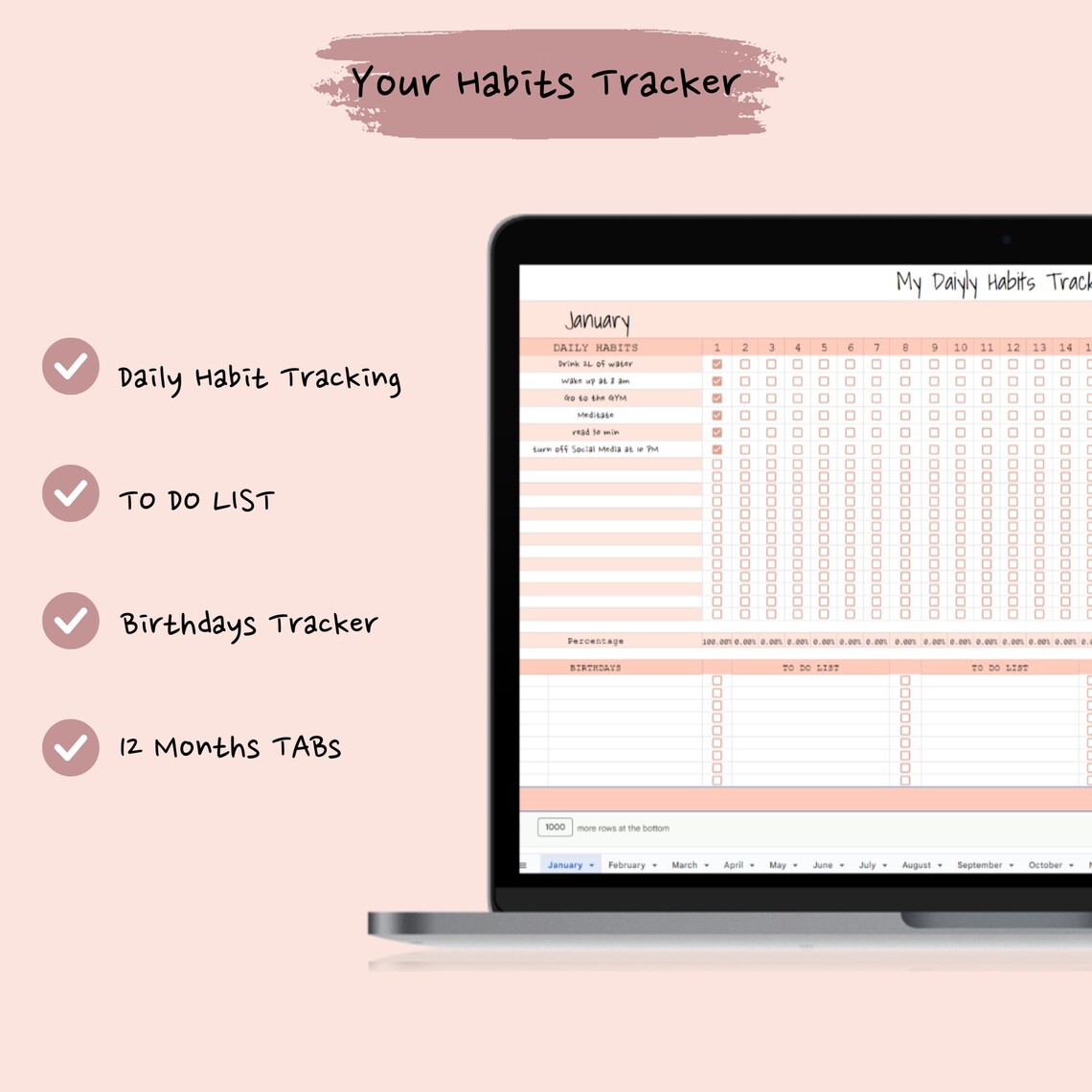 Habit Tracker Google Sheet Template | Full Year Tracker | to Do List ...