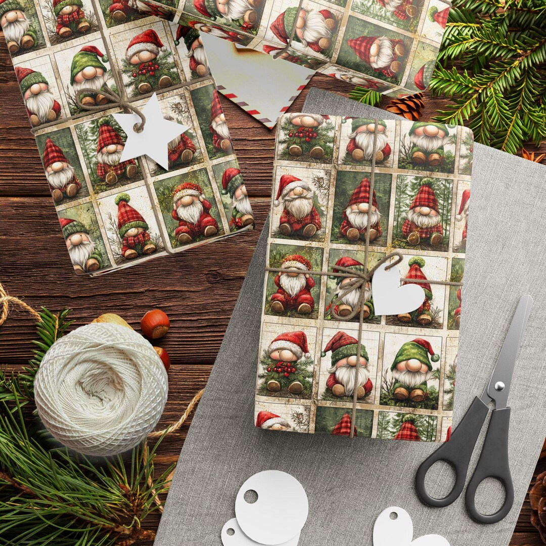 Winter Gnome Wrapping Paper Festive Holiday Gift Wrap for Christmas ...