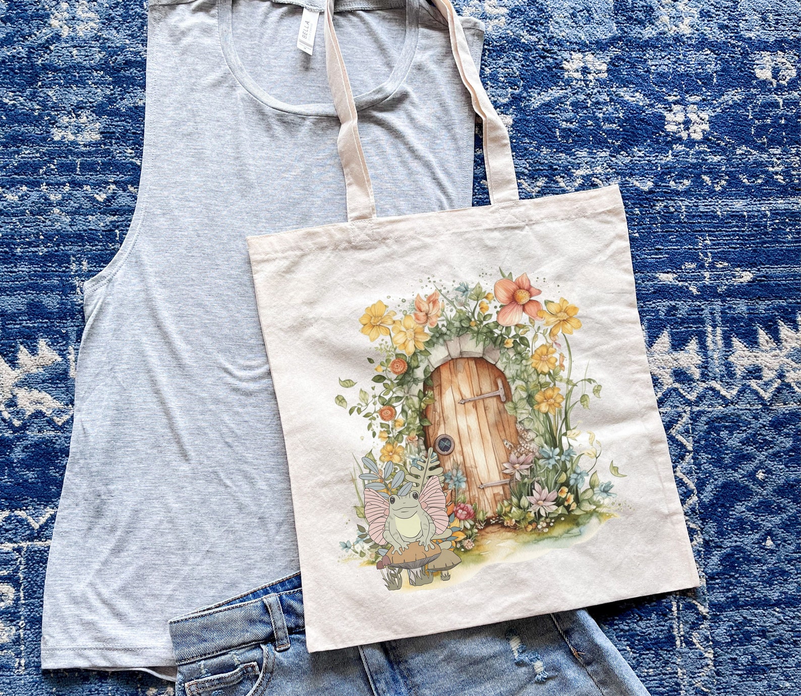 Floral Fairy Door Tote Bag Fairy Frog Tote Fairycore Bag Fairycore Gift ...