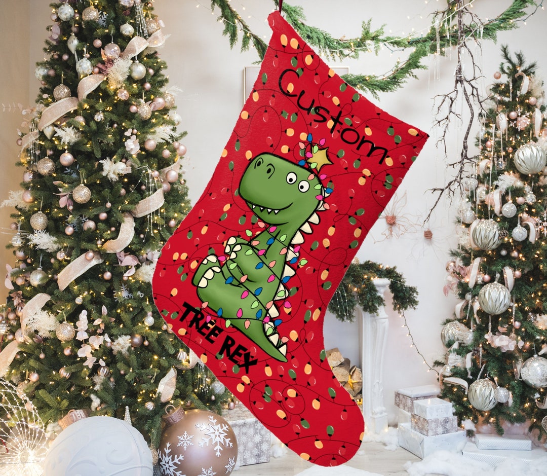 Christmas Stockings, Tree Rex Stocking, Dinosaur Stocking, Holiday ...