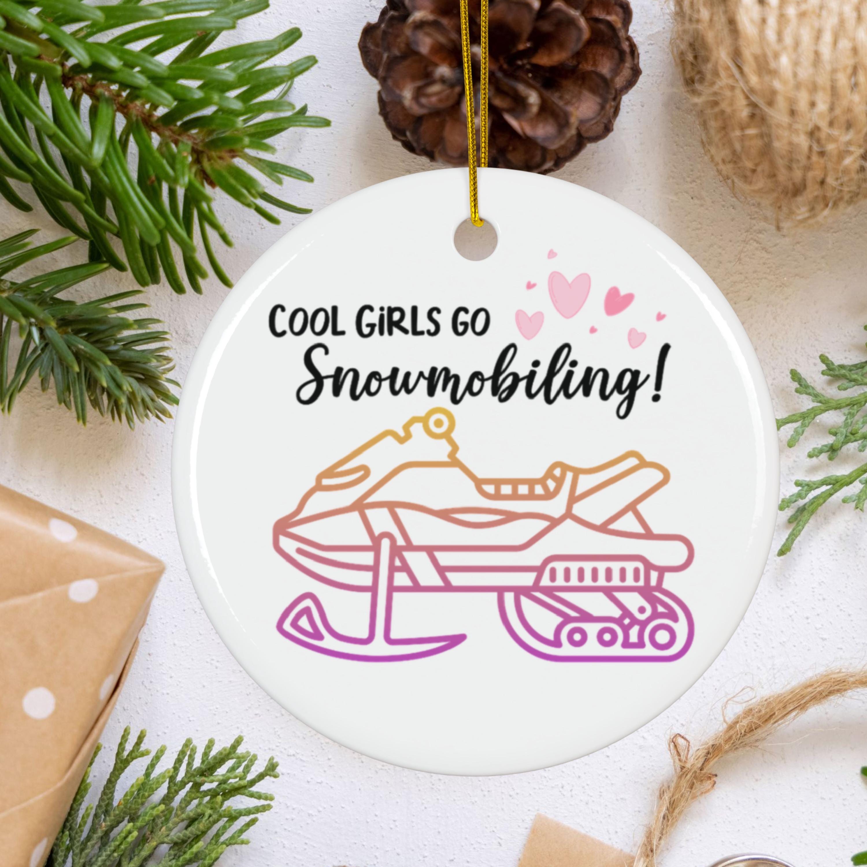 Snowmobile Girl Ceramic Ornament Snowmobiling Gift Pink Snowmobile ...
