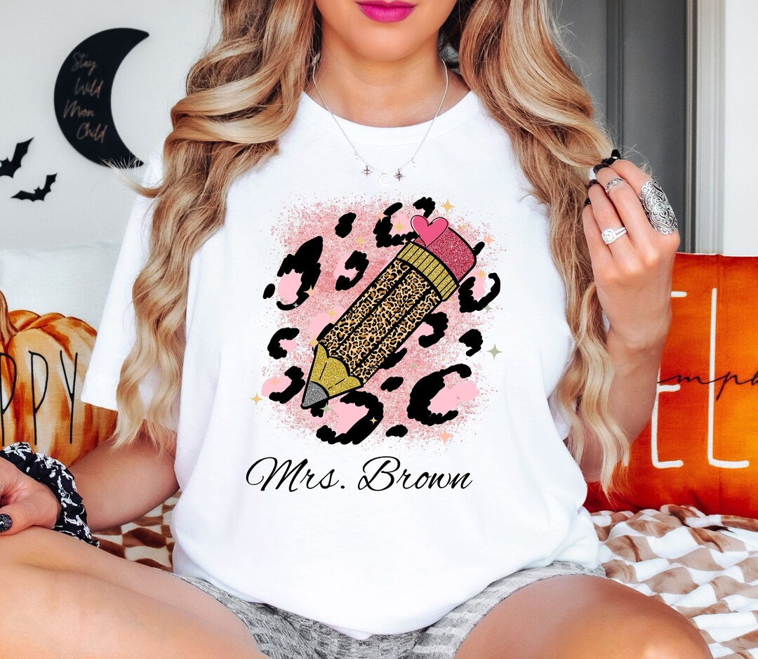Teacher Leopard Print Pencil T-shirt Teacher Shirt Custom Teacher T ...