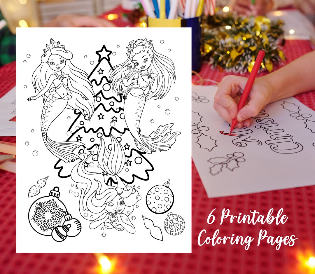 Mermaid Christmas Coloring Pages, Mermaid Coloring Book, Printable ...