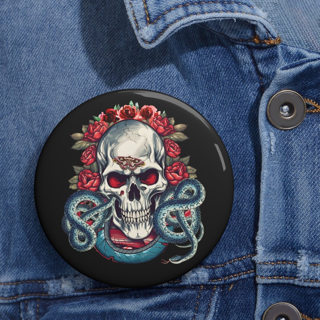 Skull & Snake Button Skull Pin Hat Backpack Button Snake Pin Gift for ...