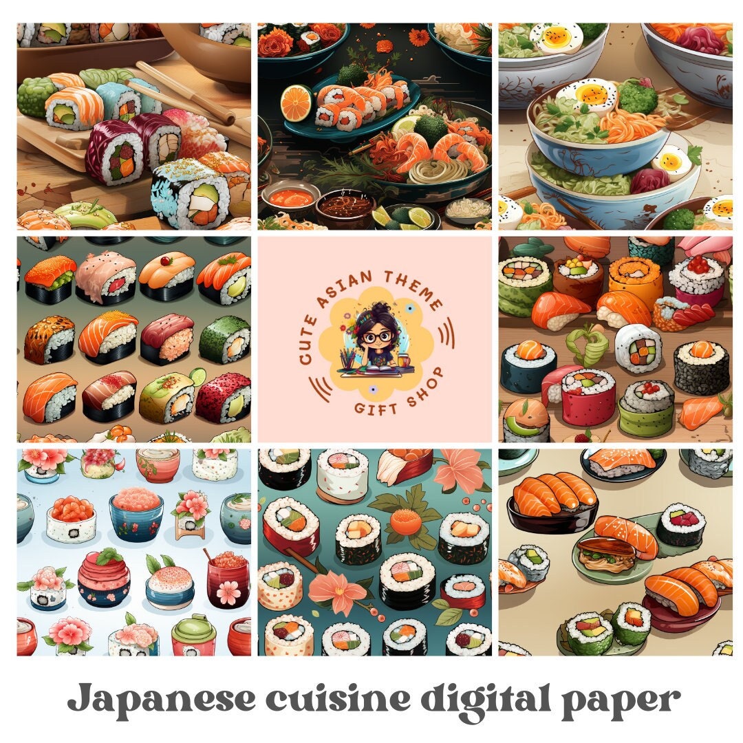 Hand-drawn Japanese Food Pattern, Sushi Pattern Printable, Ramen ...