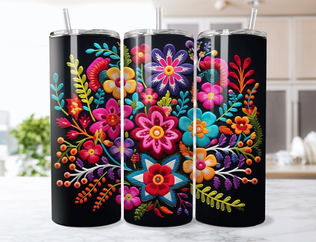 3 DESIGNS Colorful Peruvian Flowers, 20oz Skinny Tumbler Sublimation ...