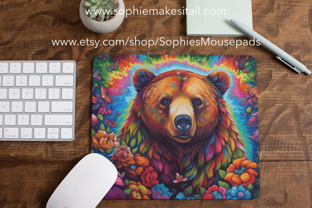 Mouse Pad/ Grizzly Bear/ Floral/ Great Gift - Etsy