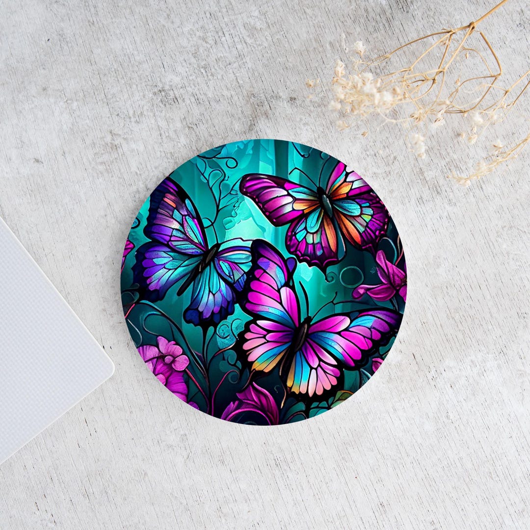 Set of Round Butterfly Ceramic Coasters - Etsy