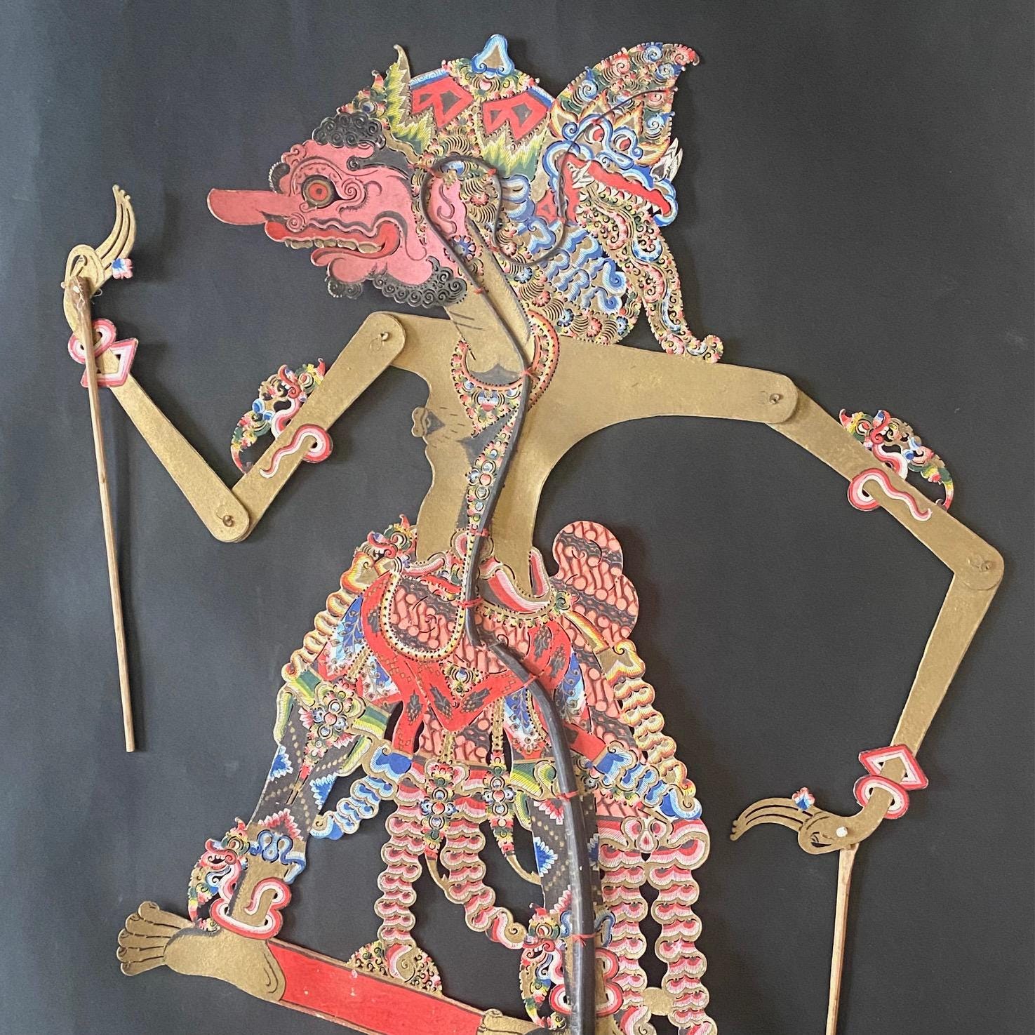 2 Large Vintage Javanese 1900s Wayang Kulit Painted Leather Shadow ...