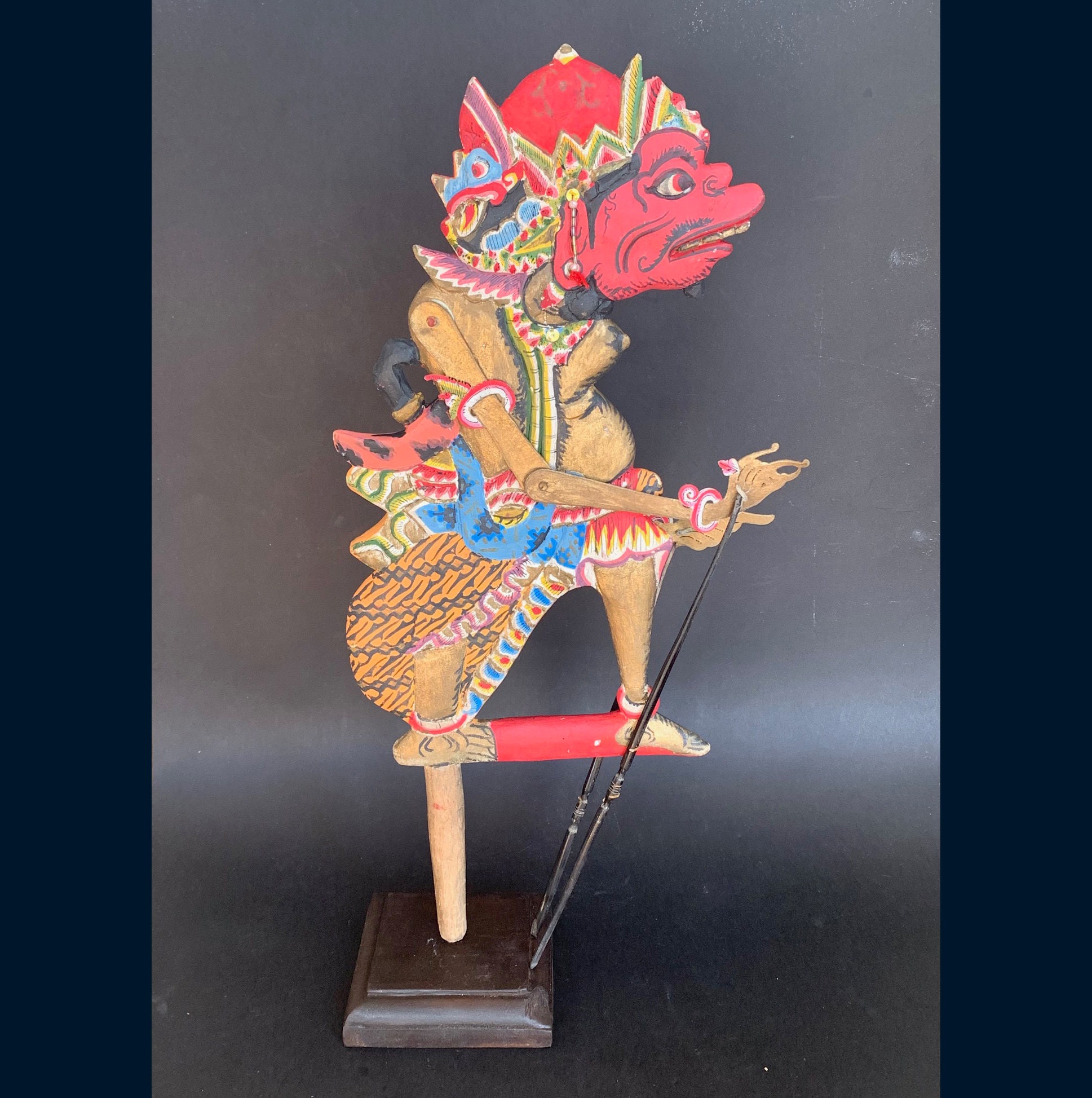 Vintage 1980's Red Face Wayang Klitik Shadow Puppet Java Indonesia With ...