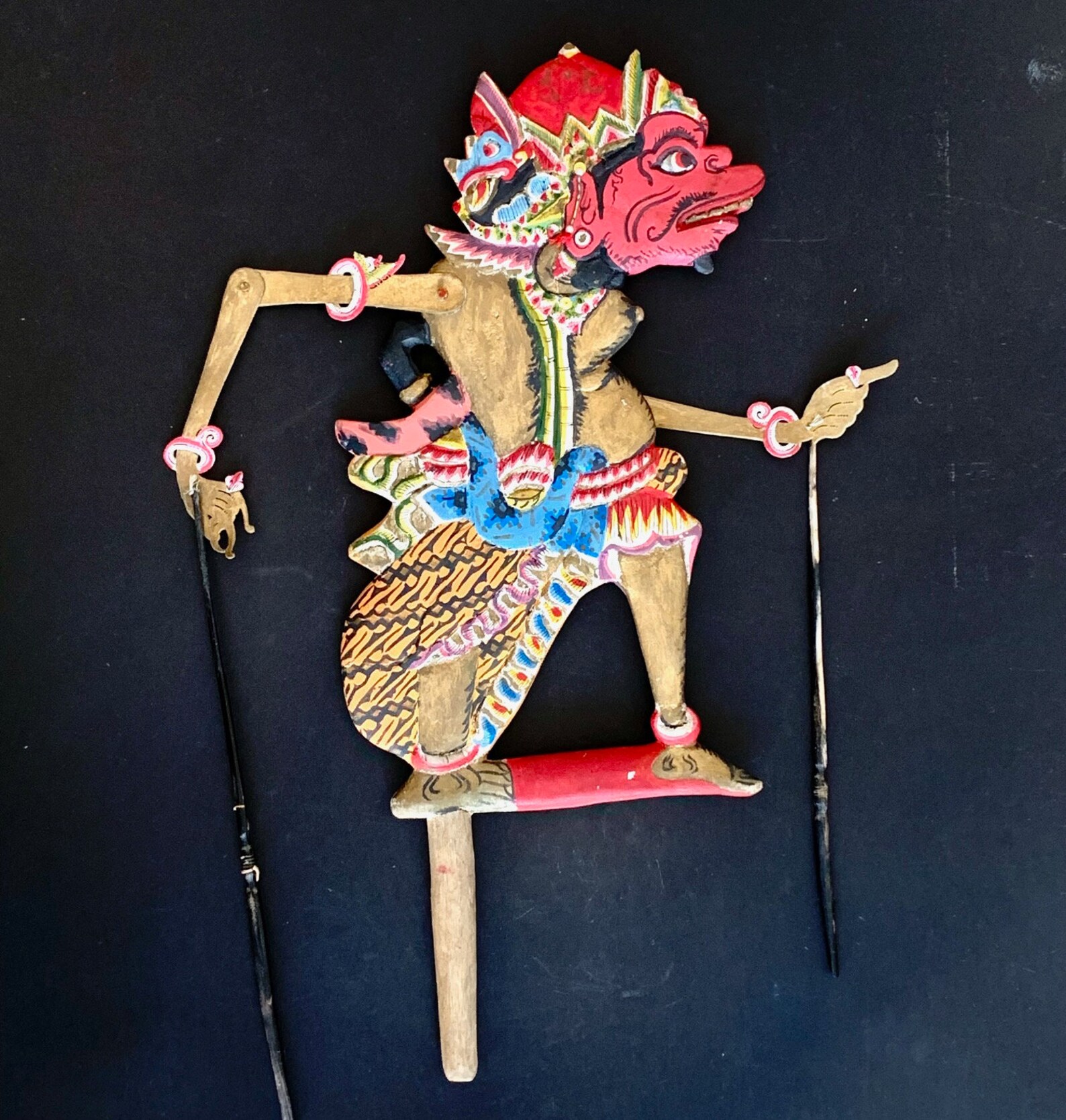 Vintage 1980's Red Face Wayang Klitik Shadow Puppet Java Indonesia With ...