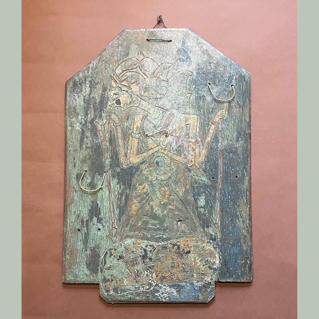 Antique Carved Teak Wood Wayang Character Wall Panel Kris Weapon Board ...