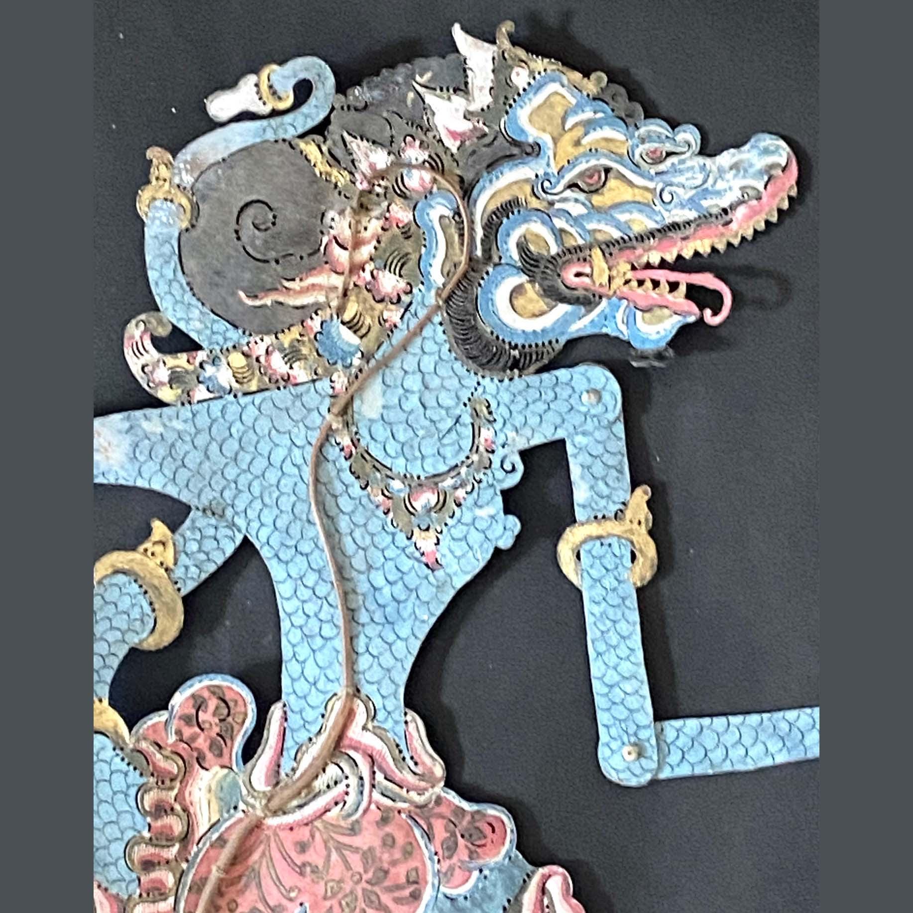 Vintage Javanese 1980s Wayang Kulit Painted Leather Blue Monkey Shadow ...