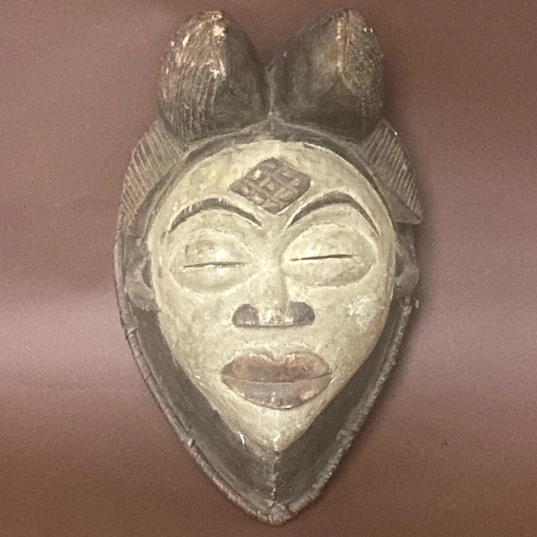 Vintage Traditional Puni Female Wood Mask Gabon Africa Height 36cm With ...