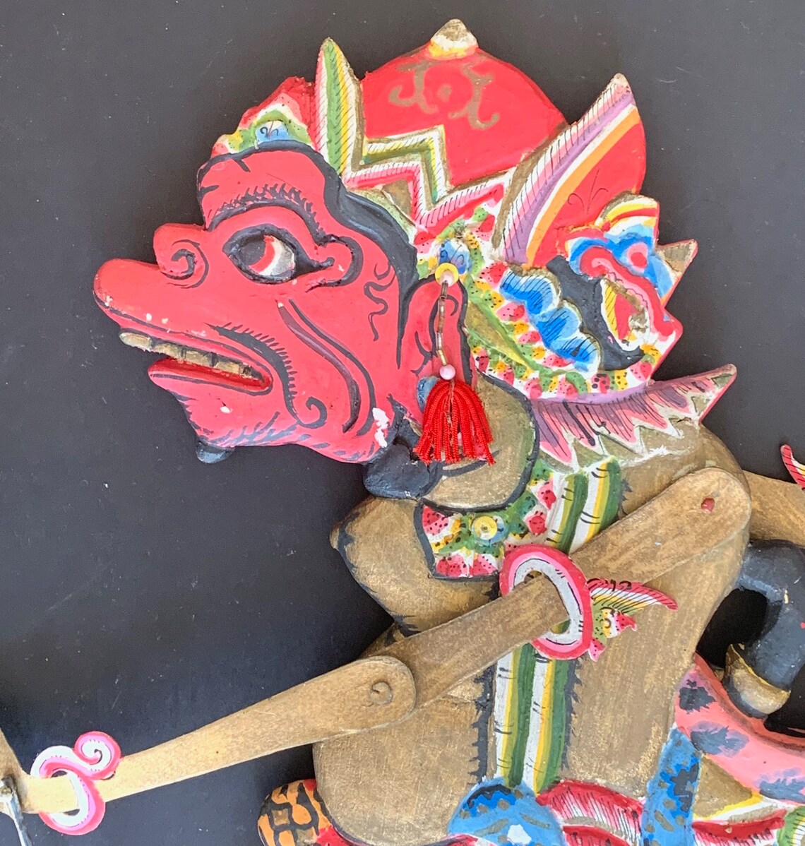 Vintage 1980's Red Face Wayang Klitik Shadow Puppet Java Indonesia With ...