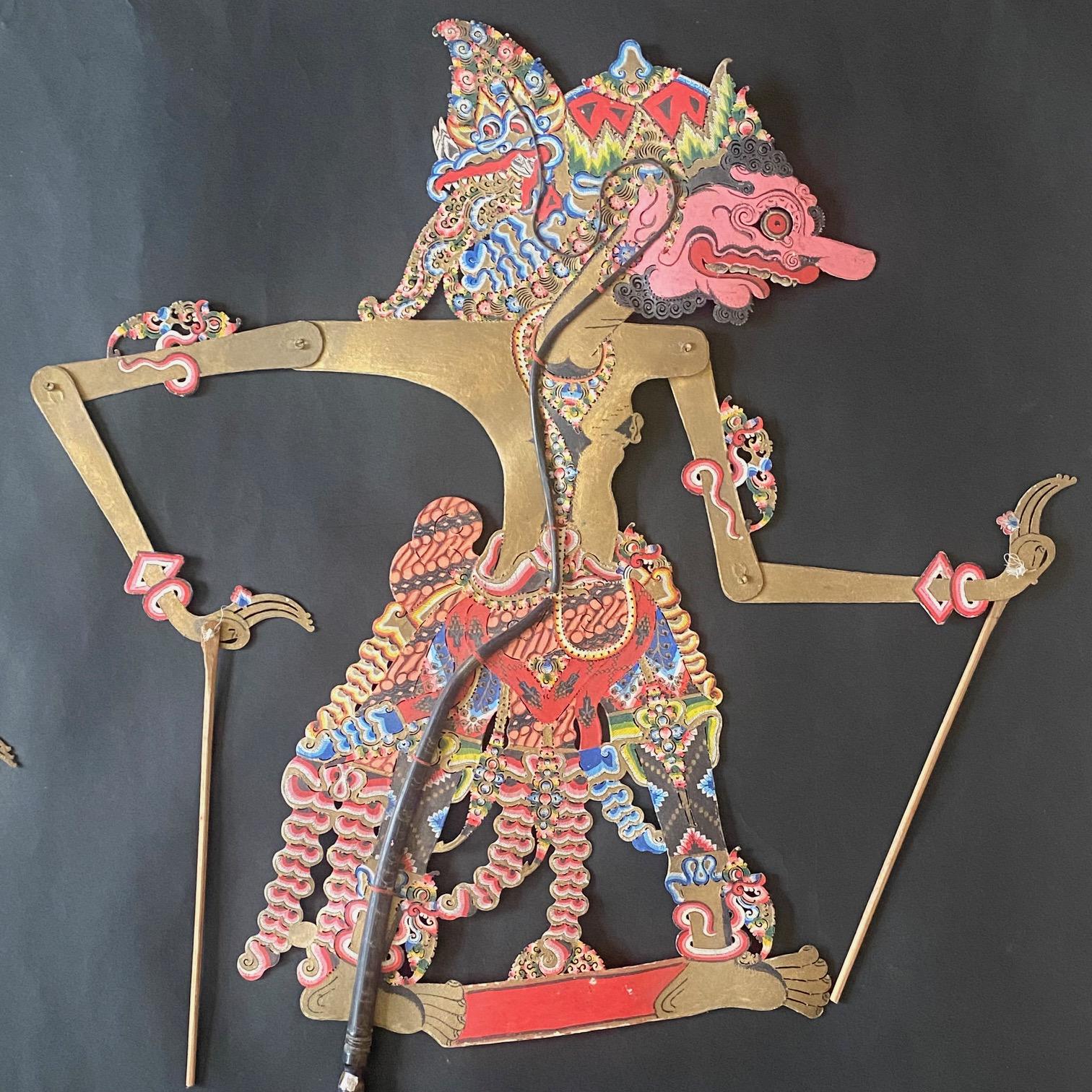 2 Large Vintage Javanese 1900s Wayang Kulit Painted Leather Shadow ...