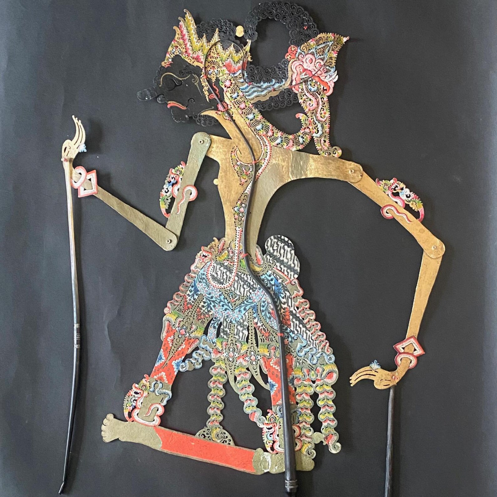 2 Large Vintage Javanese 1900s Wayang Kulit Painted Leather Shadow ...