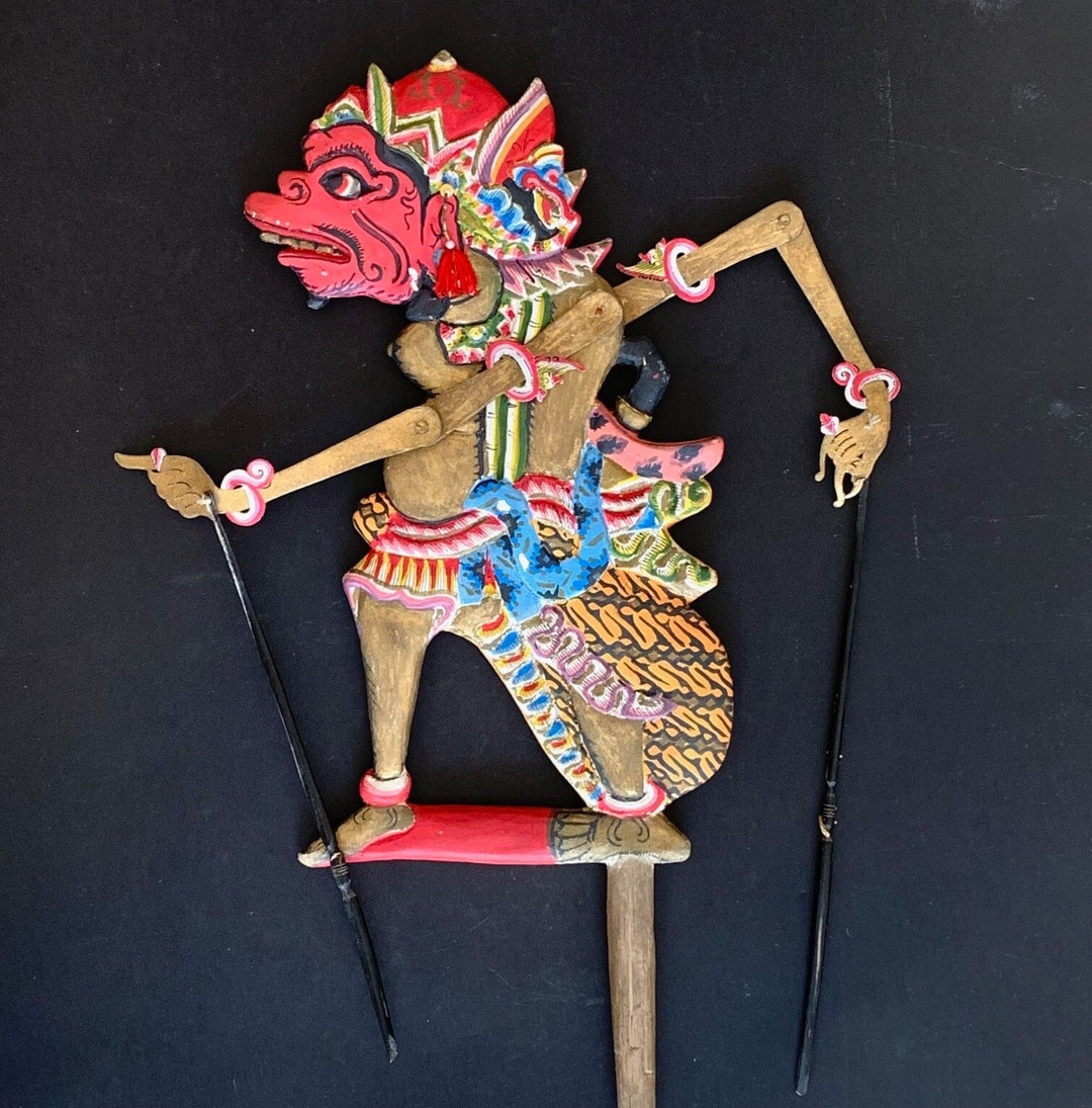 Vintage 1980's Red Face Wayang Klitik Shadow Puppet Java Indonesia With ...