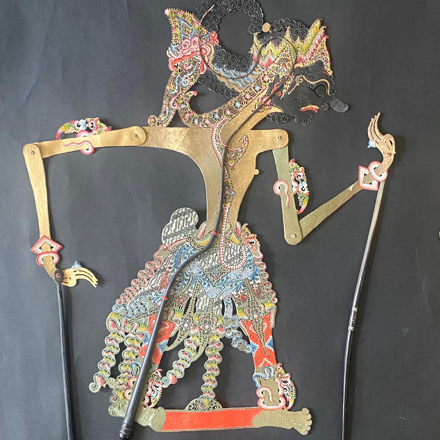 2 Large Vintage Javanese 1900s Wayang Kulit Painted Leather Shadow ...