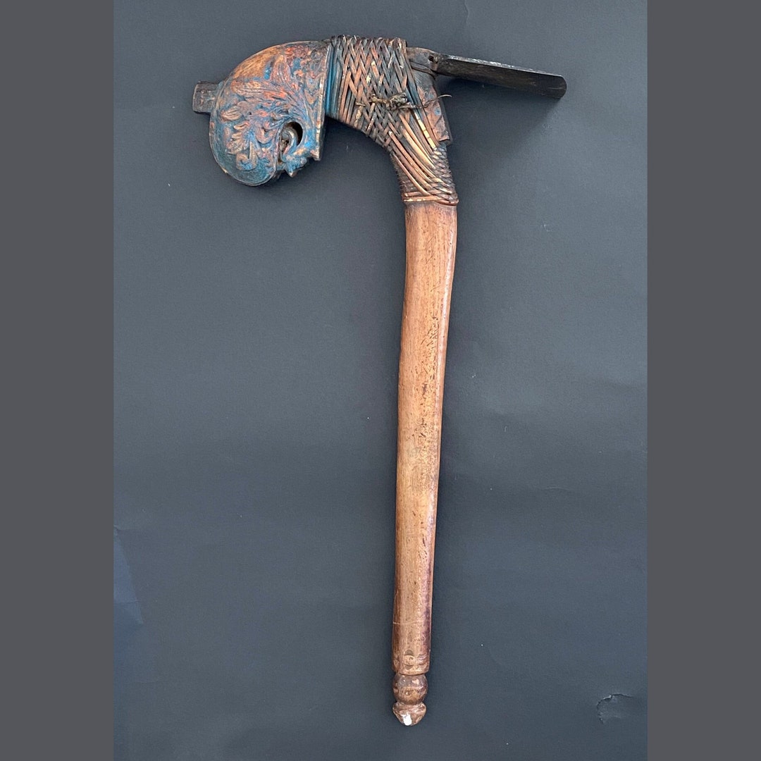 Antique Rare Adze Ceremonial Weapon Cockerel Carving Ancient Token ...