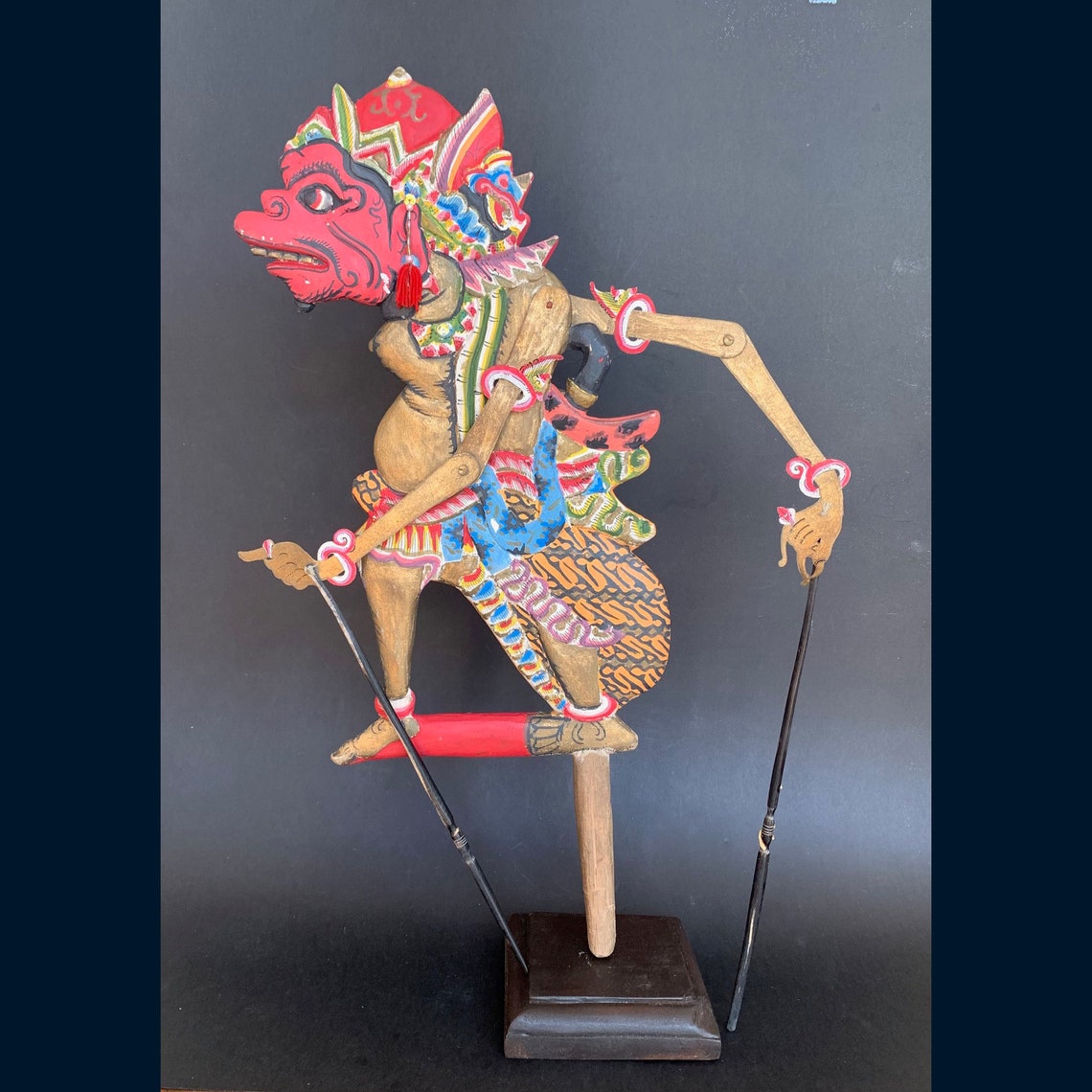 Vintage 1980's Red Face Wayang Klitik Shadow Puppet Java Indonesia With ...