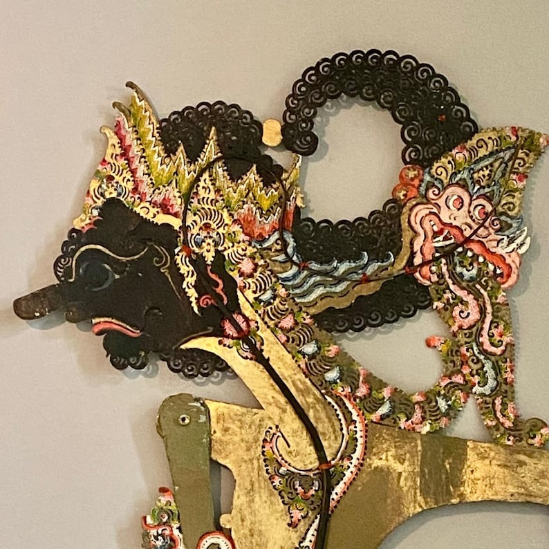 2 Large Vintage Javanese 1900s Wayang Kulit Painted Leather Shadow ...