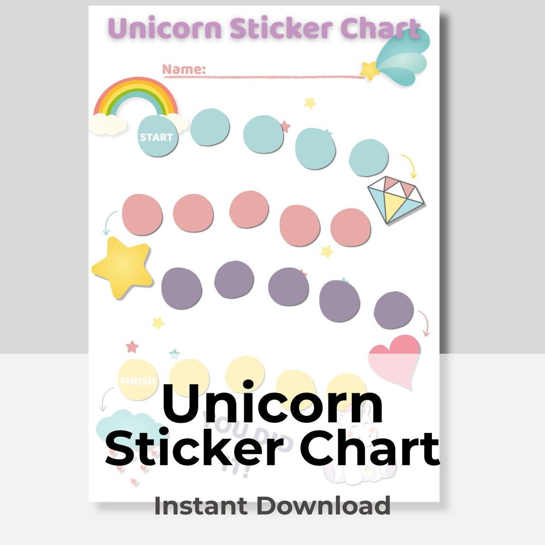 Unicorn Sticker Chart Printable, Kids Sticker Reward Chart, Reward ...
