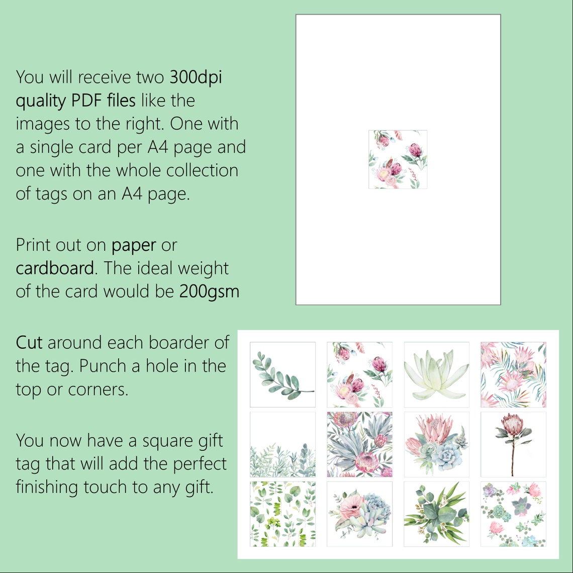 Printable Gift Tags Square Set of 12 Protea Range - Etsy
