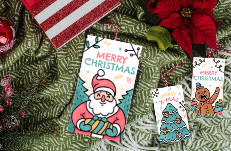 Printable Christmas Gift Tag Card Colorful and Bright - Etsy