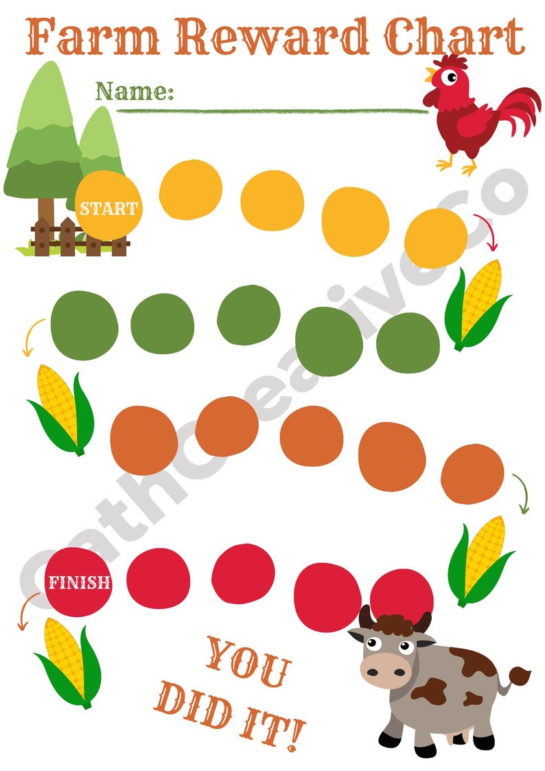 Farm Reward Chart Printable, Kids Chore Chart, Behavior Chart for Kids ...