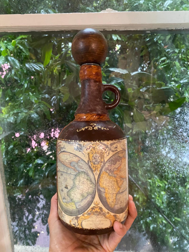 Vintage Italian Old-world Map Leather Bottle by Fausto Corduri - Etsy