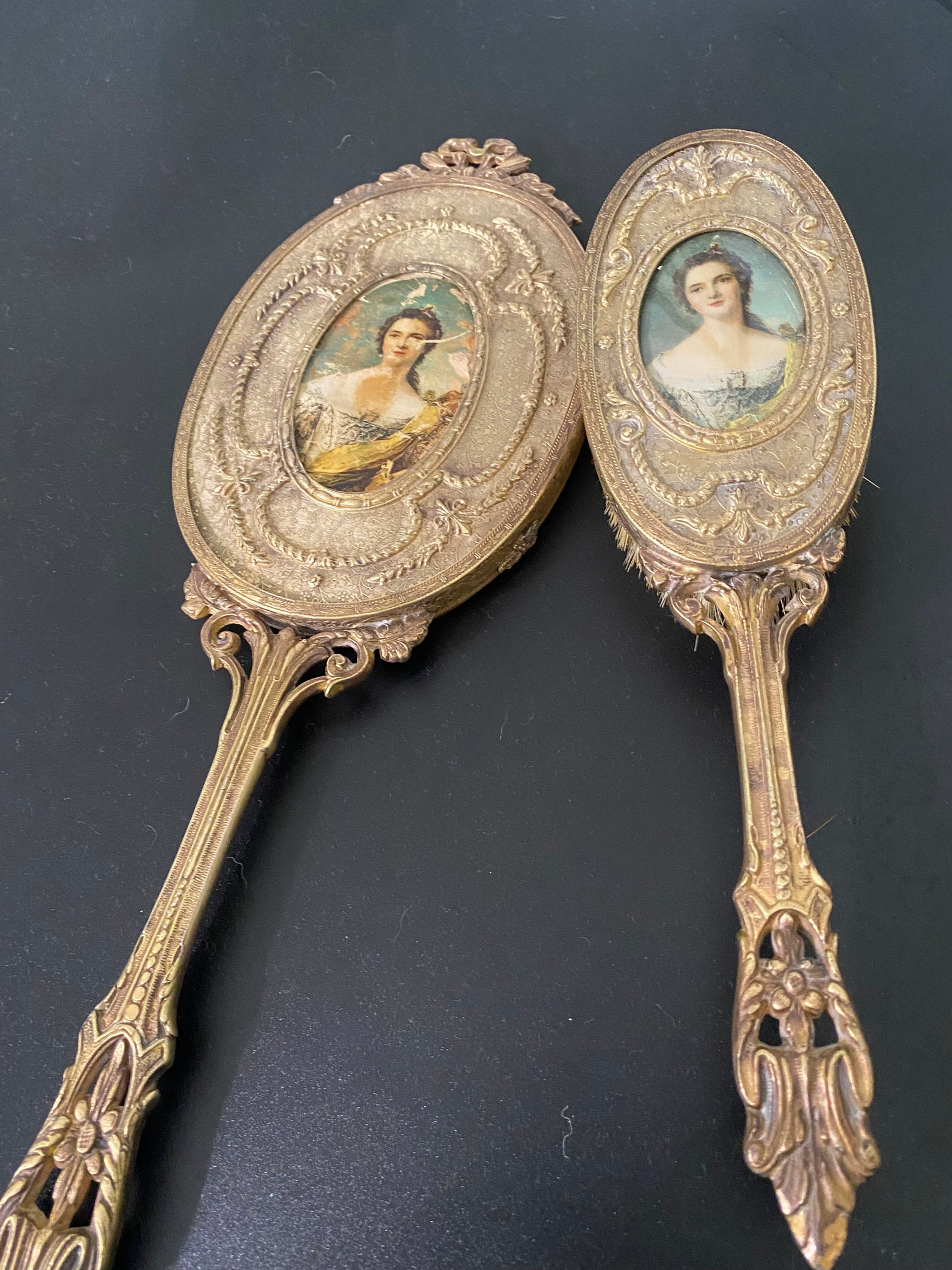 Antique French Victorian Vanity Set Brush Mirror Ormolu Filigree - Etsy