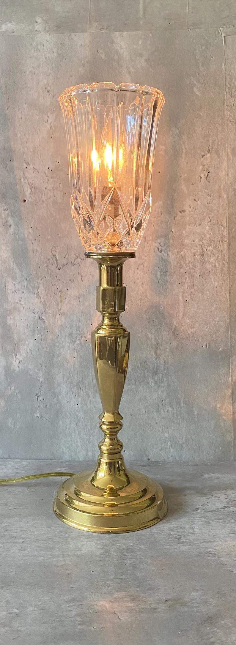 Vintage Solid Brass Candlestick Lamp With Cut Crystal Shade - Etsy