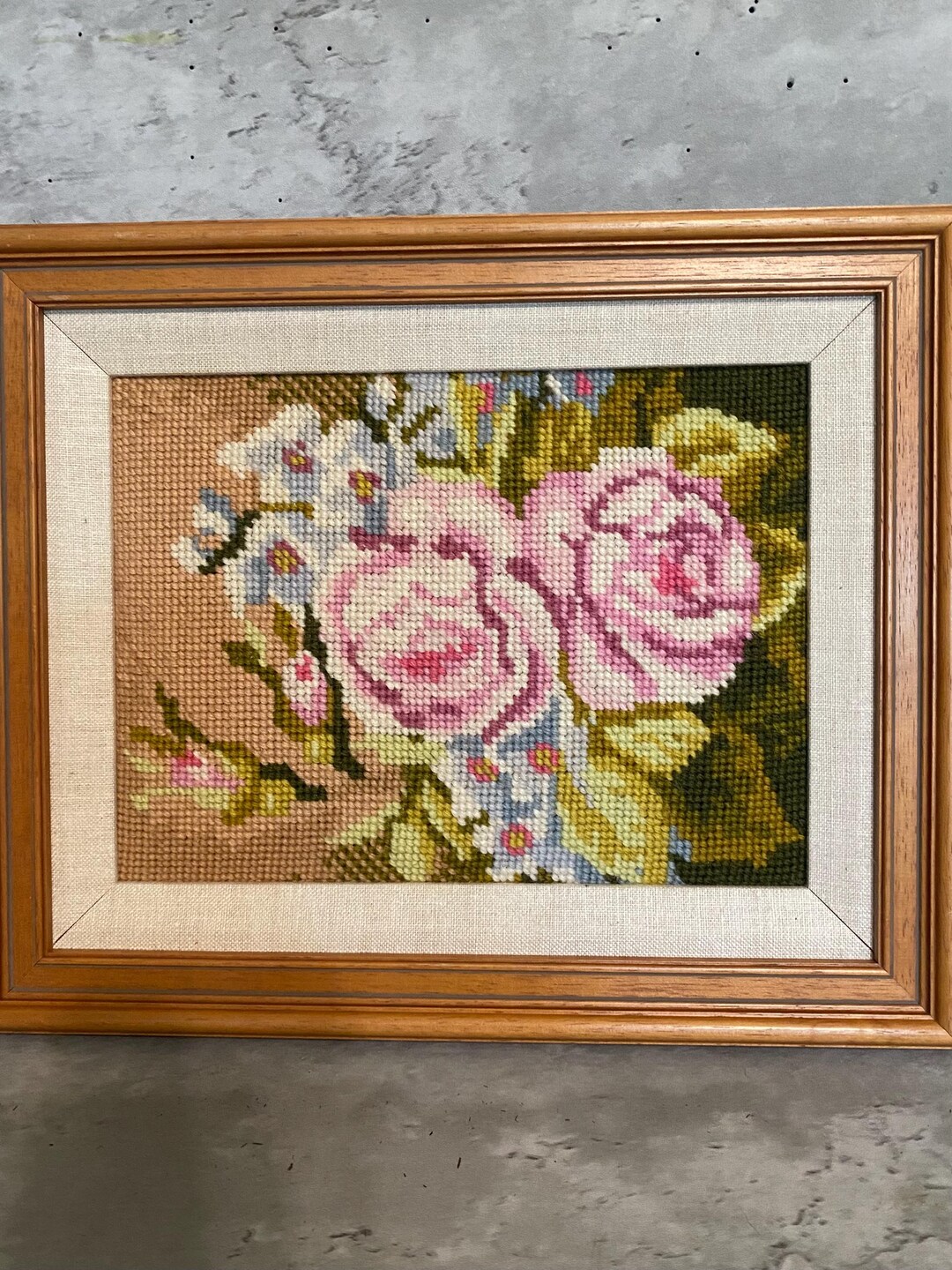 Vintage Needlepoint Framed Rose Flowers Wall Hanging - Etsy