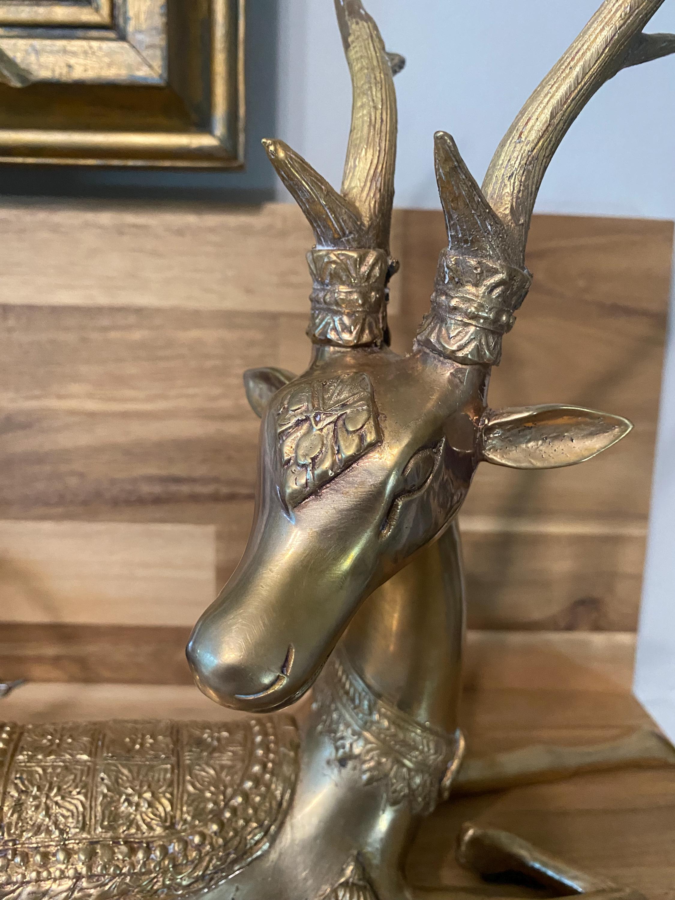 Vintage MCM Large Brass Deer Sculpture - Etsy