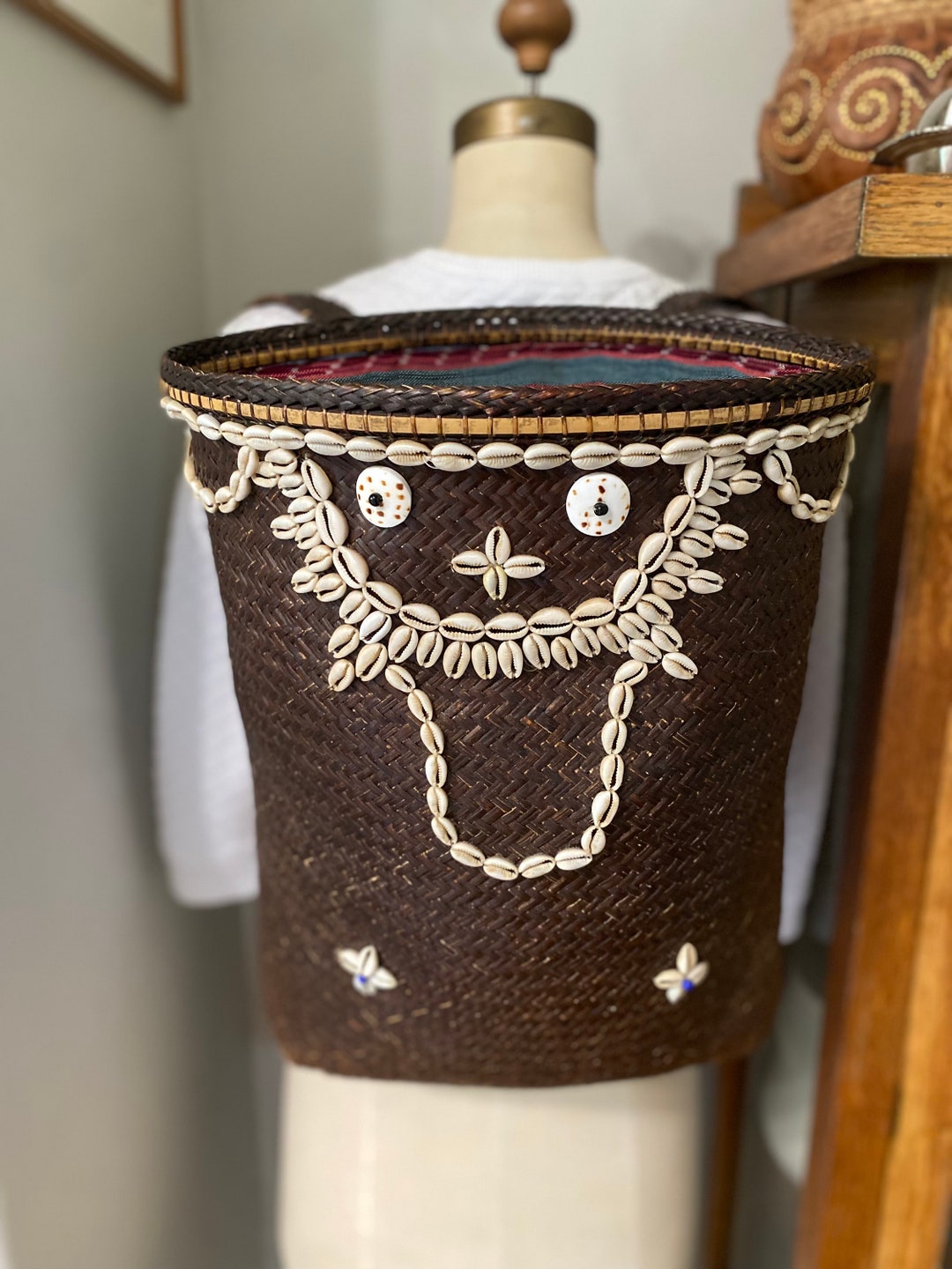 Vintage Indonesian Gather Backpack Adorned With Monetaria Moneta - Etsy