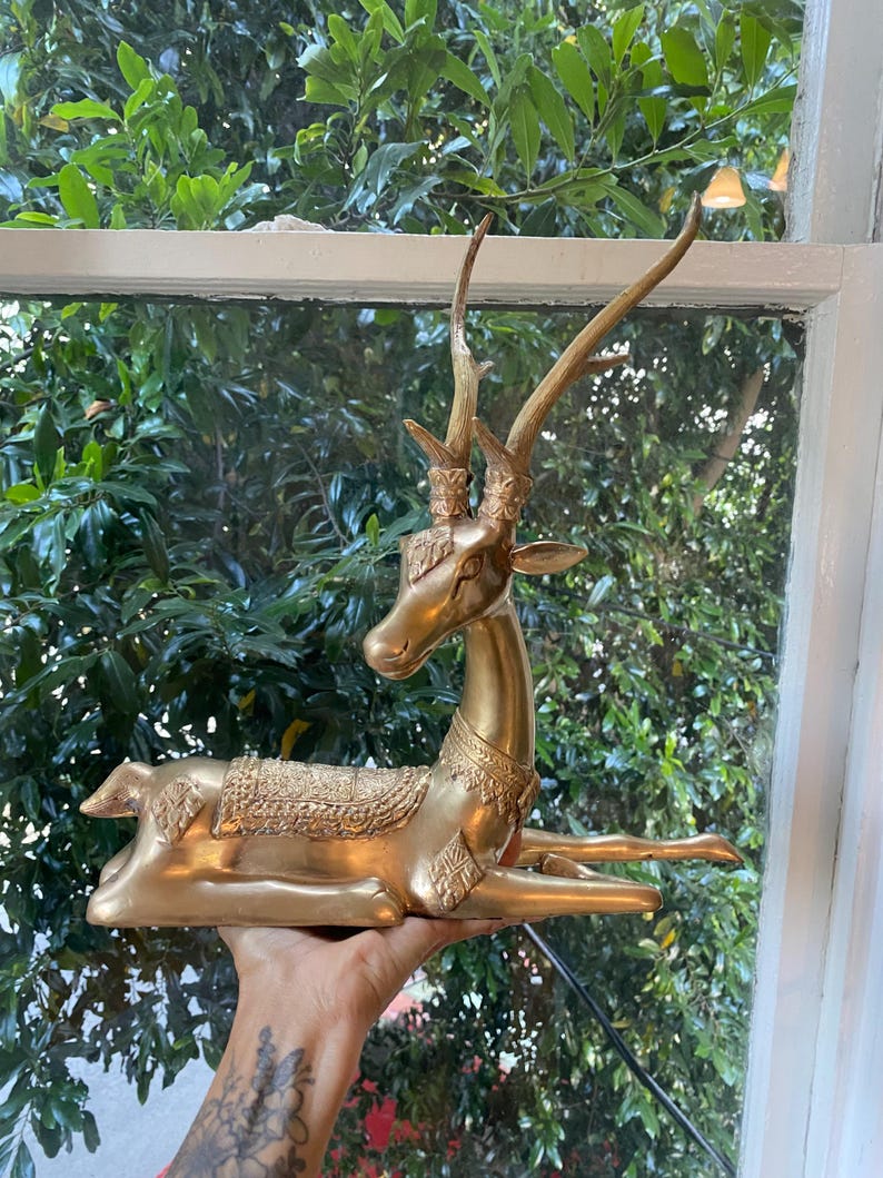 Vintage MCM Large Brass Deer Sculpture - Etsy