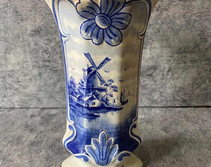 Vintage Delft Blue Hand-painted Windmill Vase – 10” Tall - Etsy