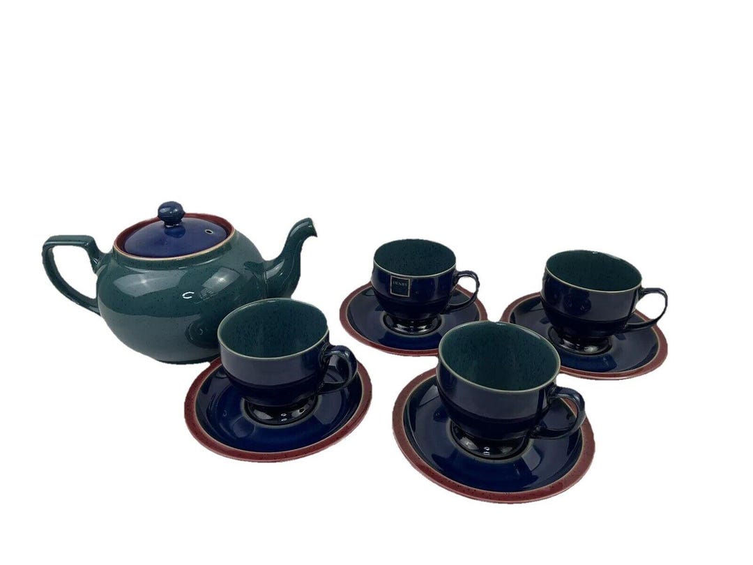 Denby Langley HARLEQUIN England Tea Set - Green/blue/red 10 Pcs Served ...