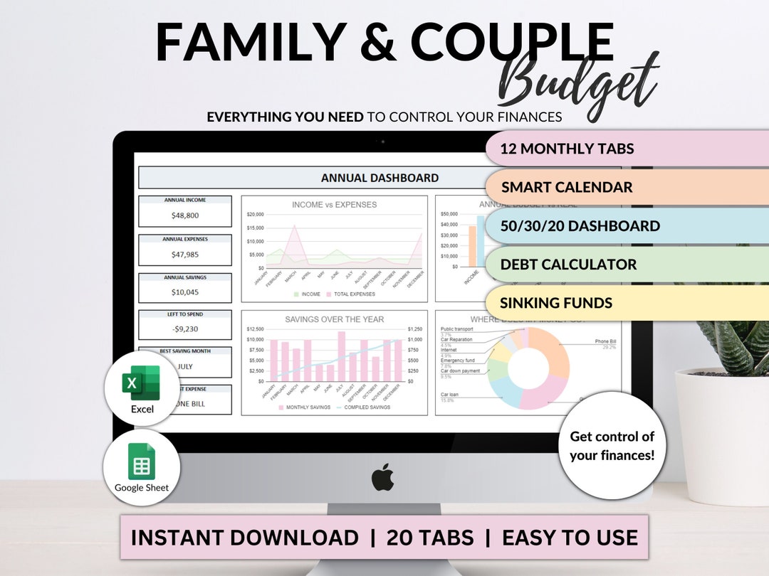 Family Annual Budget Excel Spreadsheet Google Sheets Monthly Biweekly ...