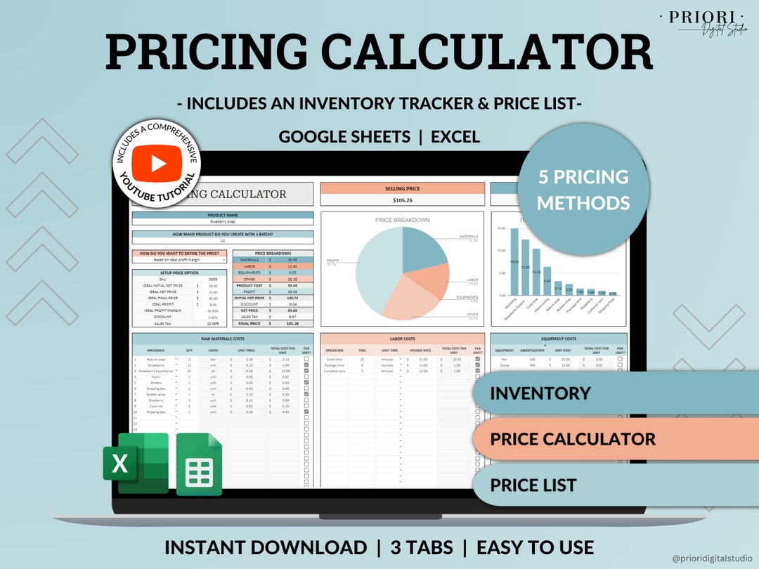 Pricing Calculator for Small Business Google Sheets Excel Business ...