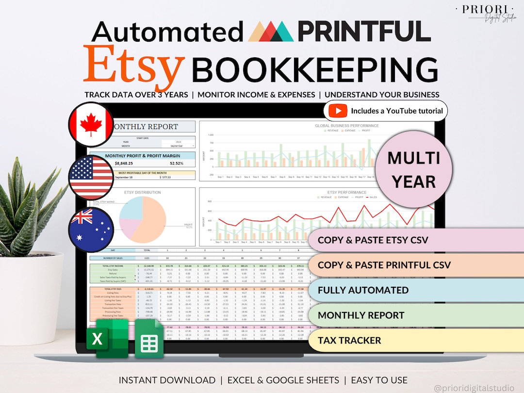 Etsy Seller Bookkeeping Spreadsheet Pod Small Business Planner Income