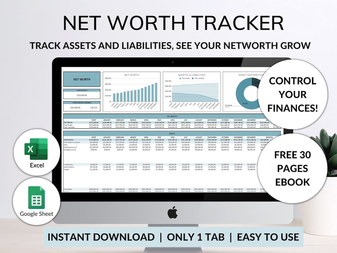 Net Worth Tracker Spreadsheet Google Sheet Excel Net Worth Calculator ...