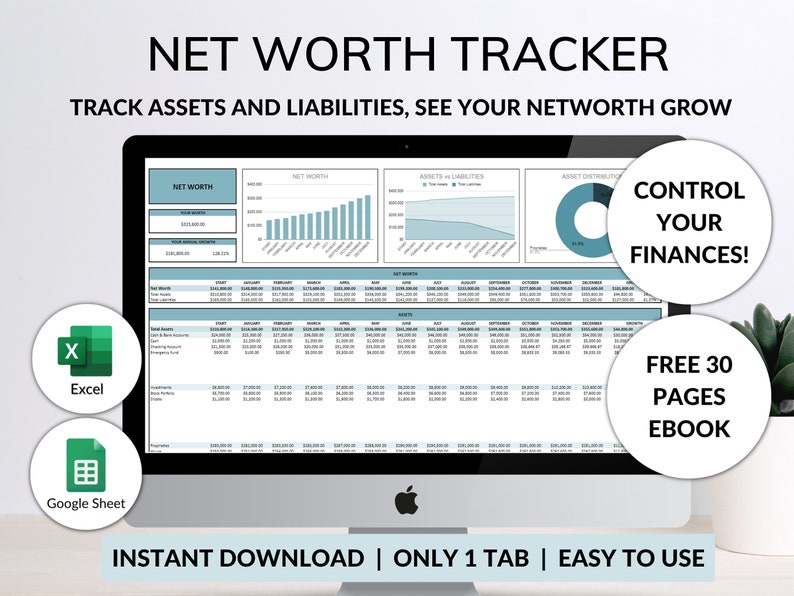 Net Worth Tracker Spreadsheet Google Sheet Excel Net Worth - Etsy