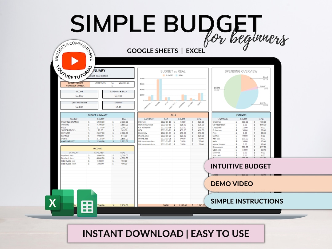 Budget Planner Monthly Budget Spreadsheet Google Sheets Excel Weekly ...